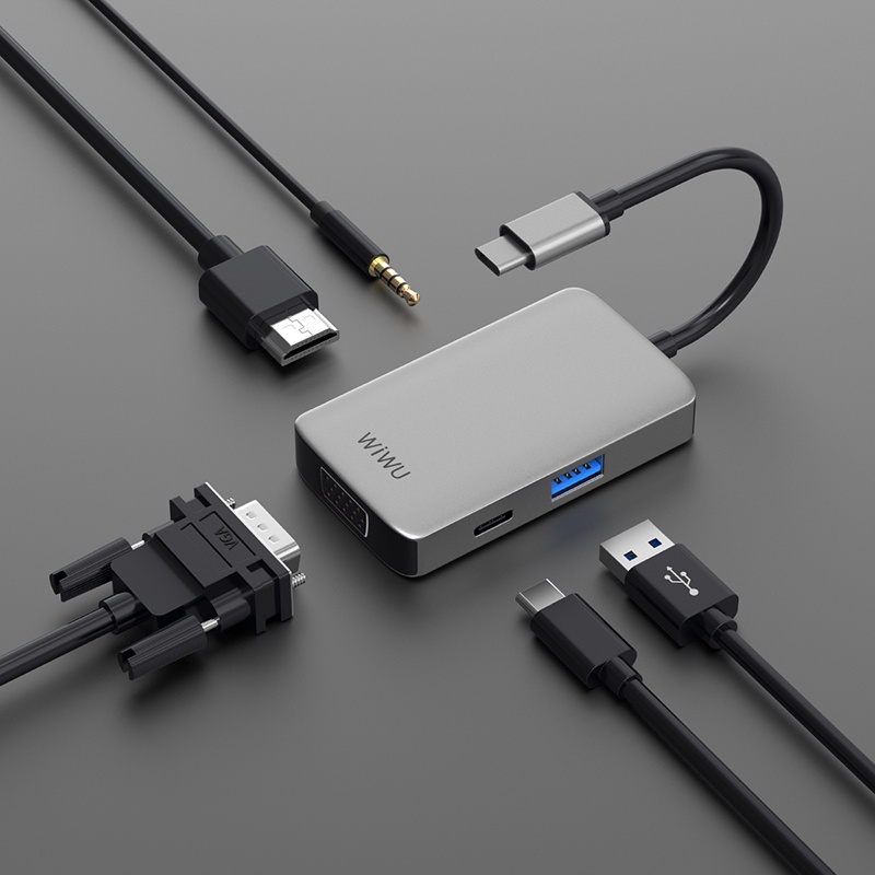 Wiwu A513HVP 5 in 1 multi-function Type-C port splitter Hub to 1 Type-C ...