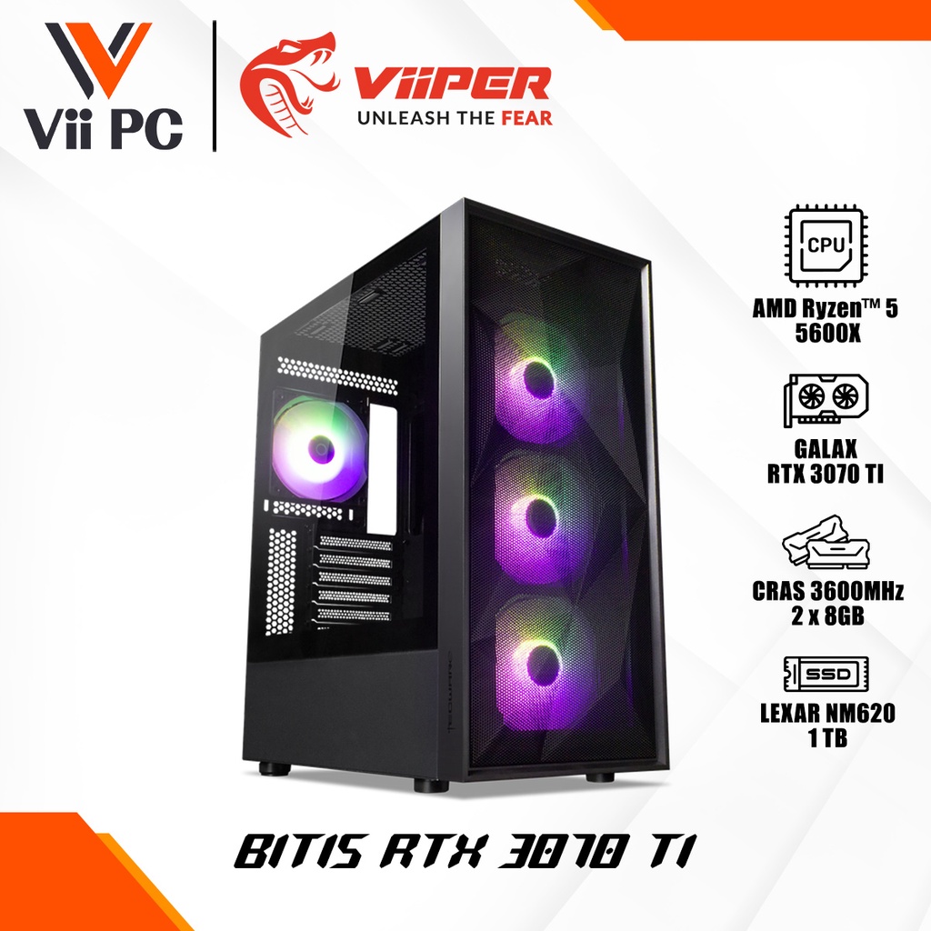 ViiPER PC BITIS RTX 3070 Ti Gaming PC, RYZEN 5 5600X, ASUS TUF B550 ...
