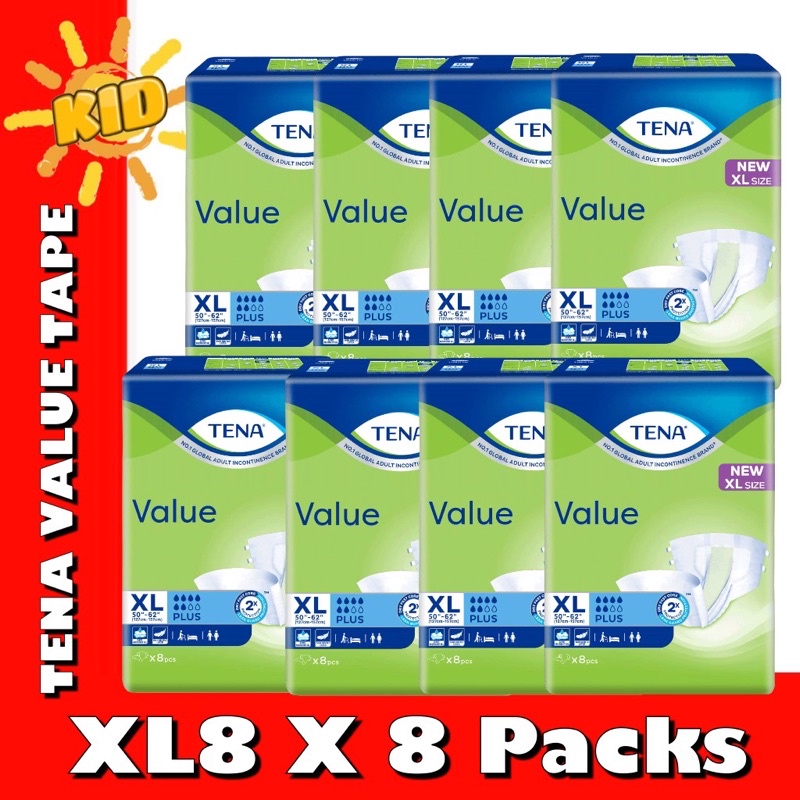 TENA VALUE ADULT TAPE DIAPERS (M10/L8/XL8 X 8 Packs) | Shopee Singapore