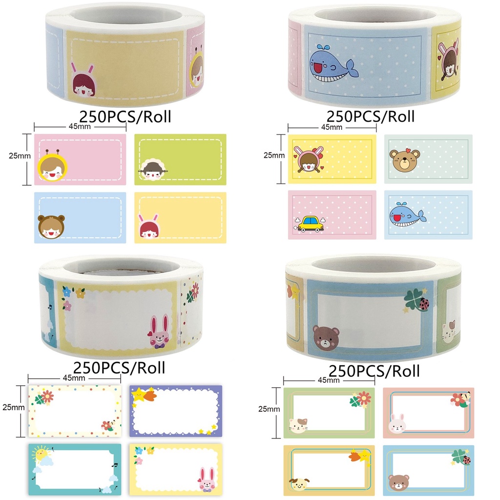 250pcs/roll Name Sticker Book Label Items Marked Cartoon Label Blank ...