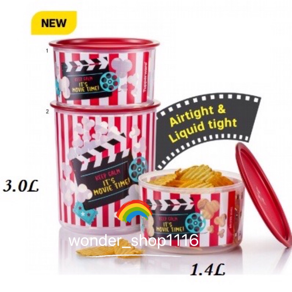 Limited Edition Tupperware Movie Snack One Touch OT Canister Set 1.4L/3L | Shopee Singapore