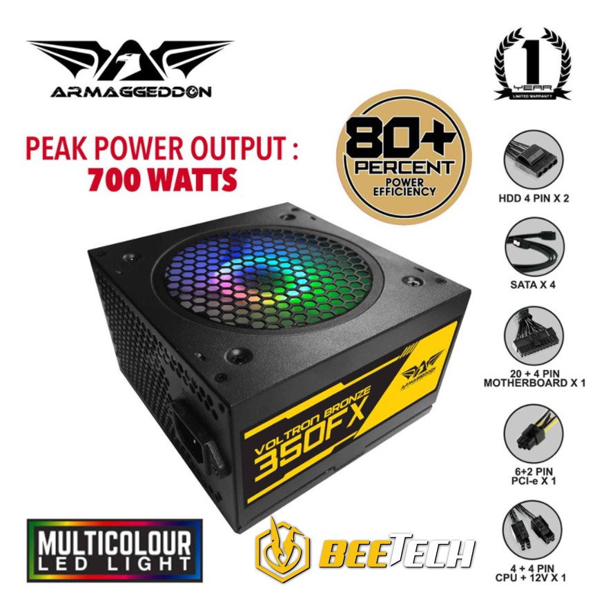 Armaggeddon Voltron Bronze 350FX Power Supply with 120mm LED Fan (350 Watts) | Shopee Singapore