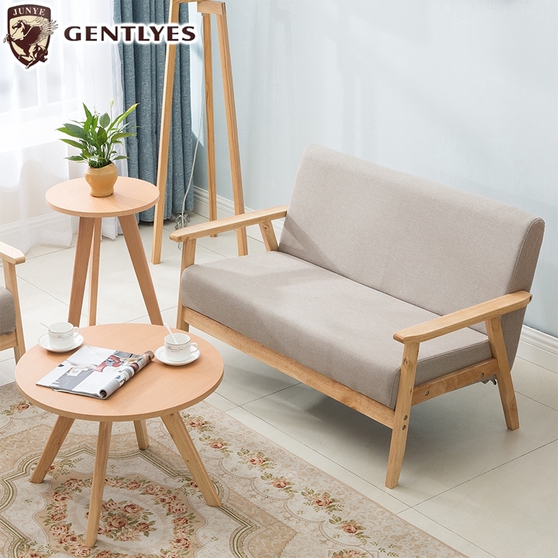 Japanese minimalist 3 seater wooden sofa living room fabric single seat ...