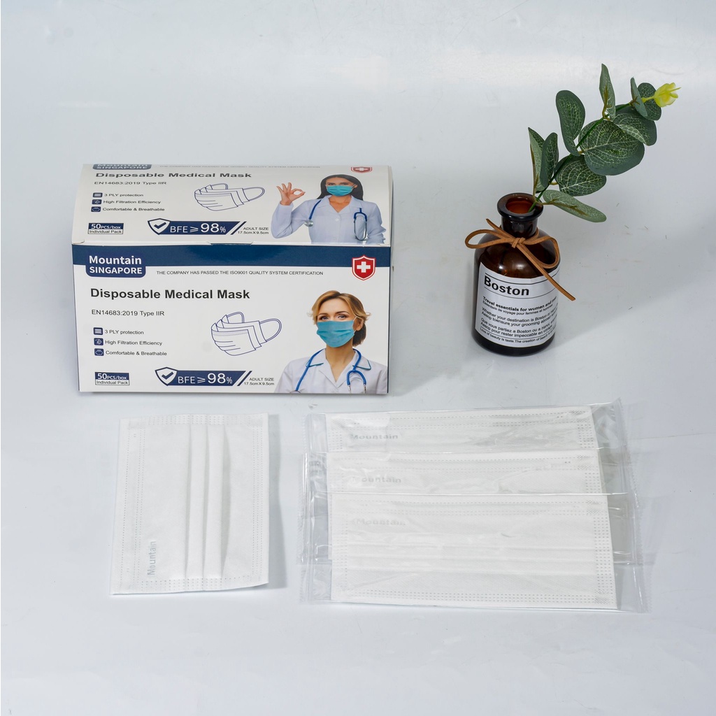 [SG BRAND] MOUNTAIN Medical WHITE Disposable Face Mask Adult 3ply 50 ...