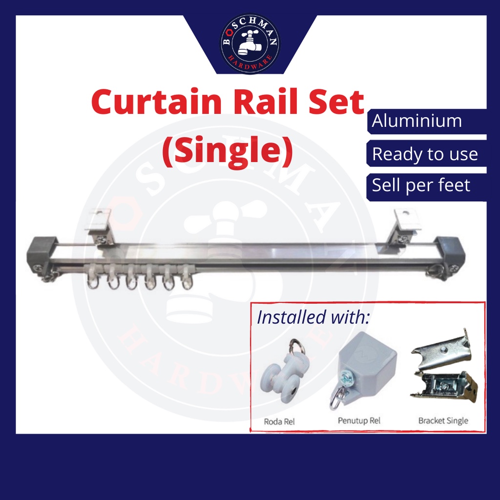 Single Set Aluminium Curtain Rail Track Besi Langsir Rod Rel Langsir ...