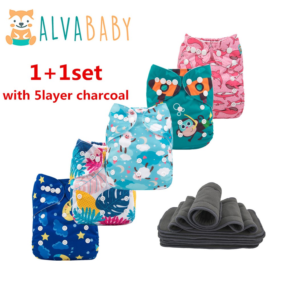 ALVA Baby Cloth Diapers With Bamboo Charcoal Iinsert Washable Reusable ...