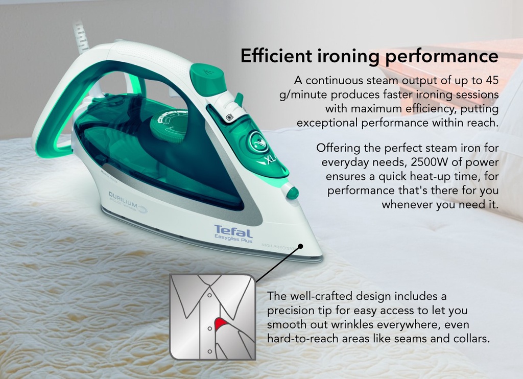 Tefal Easygliss Steam Iron 270ml 2500W FV5718 – 195g Steam Boost, Quick ...