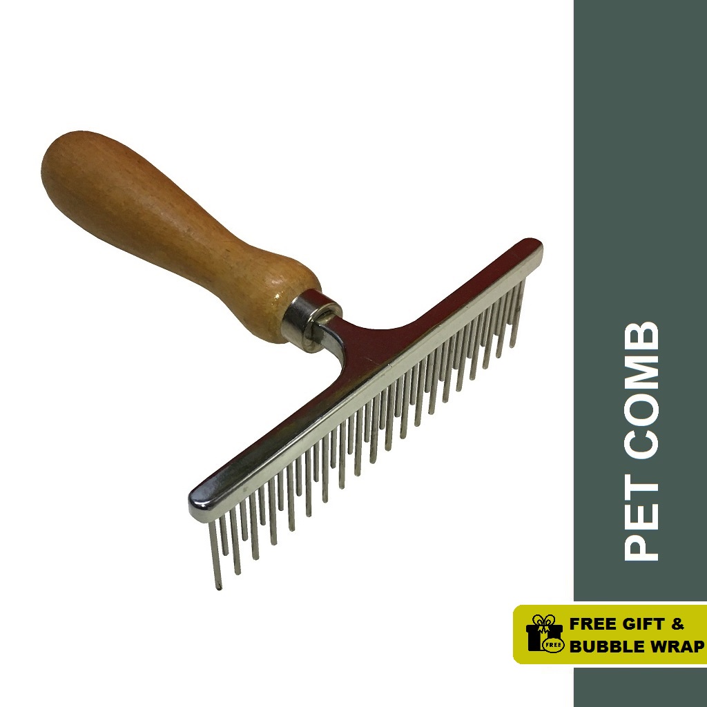 T Rake Wooden Handle Pet Comb Pet Grooming Fur Shedding Care Comb (11cm ...