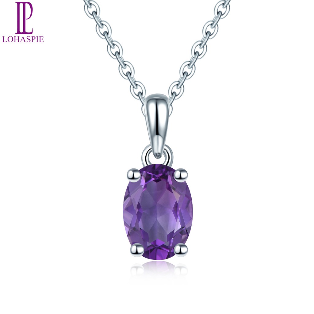 Amethyst Solid 925 Sterling Silver Pendant Real Oval 8x6mm Purple ...