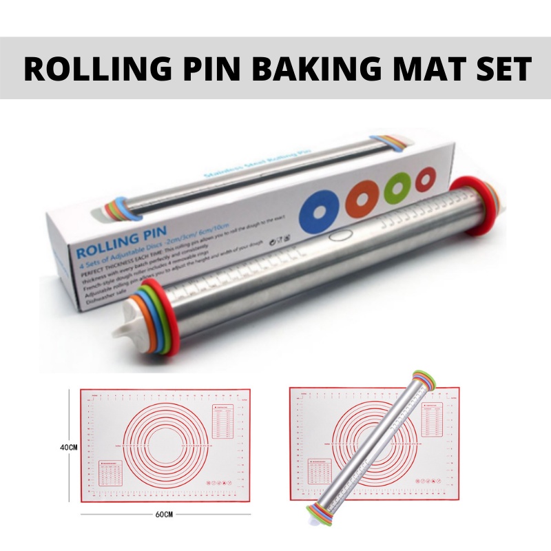 Adjustable Stainless Steel Rolling Pin with Thickness Rings Baking Set ...