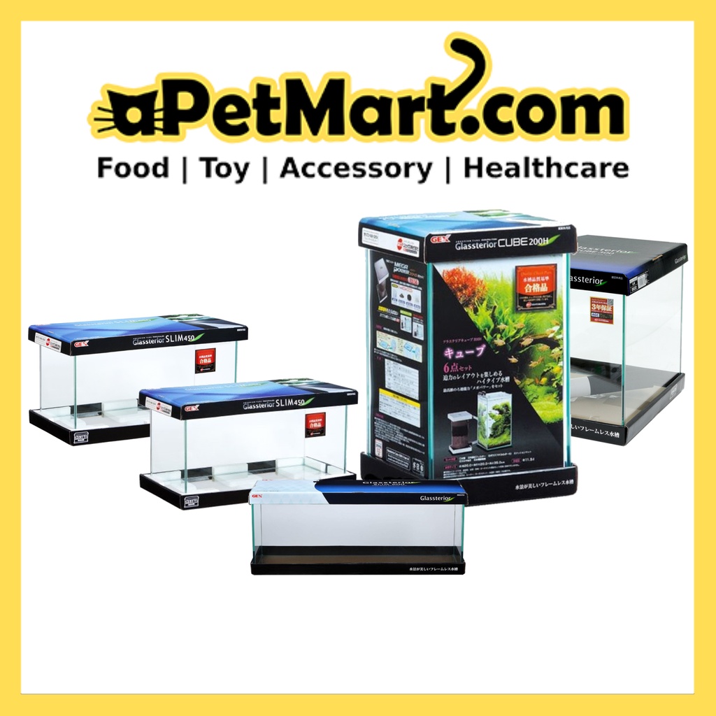 GEX Glassterior Cube 200H / Cube 300 / Slim 450 / Slim 600 / Slim 900 Glass Fish Tank (Tank Only ...