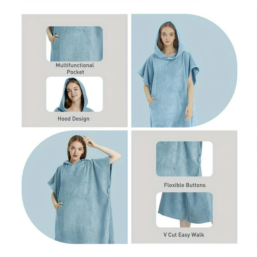 A solid color microfiber beach bathrobe with pockets swimming towel ...