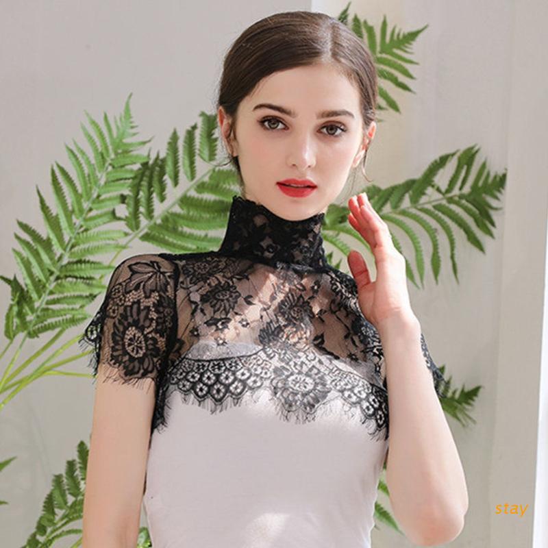 stay Women Detachable Fake Collar Half Shirt Blouse Sweet Crochet Sheer ...