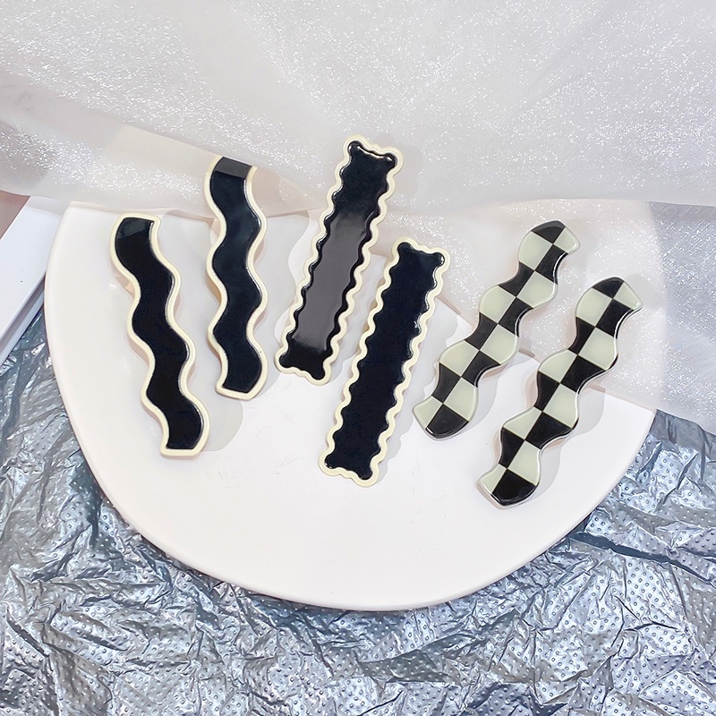 2/4/6 Pcs/set Black and White Checkerboard Seamless Hair Clip Korean ...