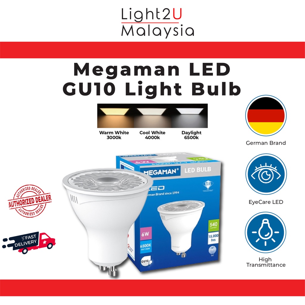 Megaman LED GU10 Light Bulb (6W/8W)(3000K/4000K/6500K)YTGU10Z1 | Shopee ...