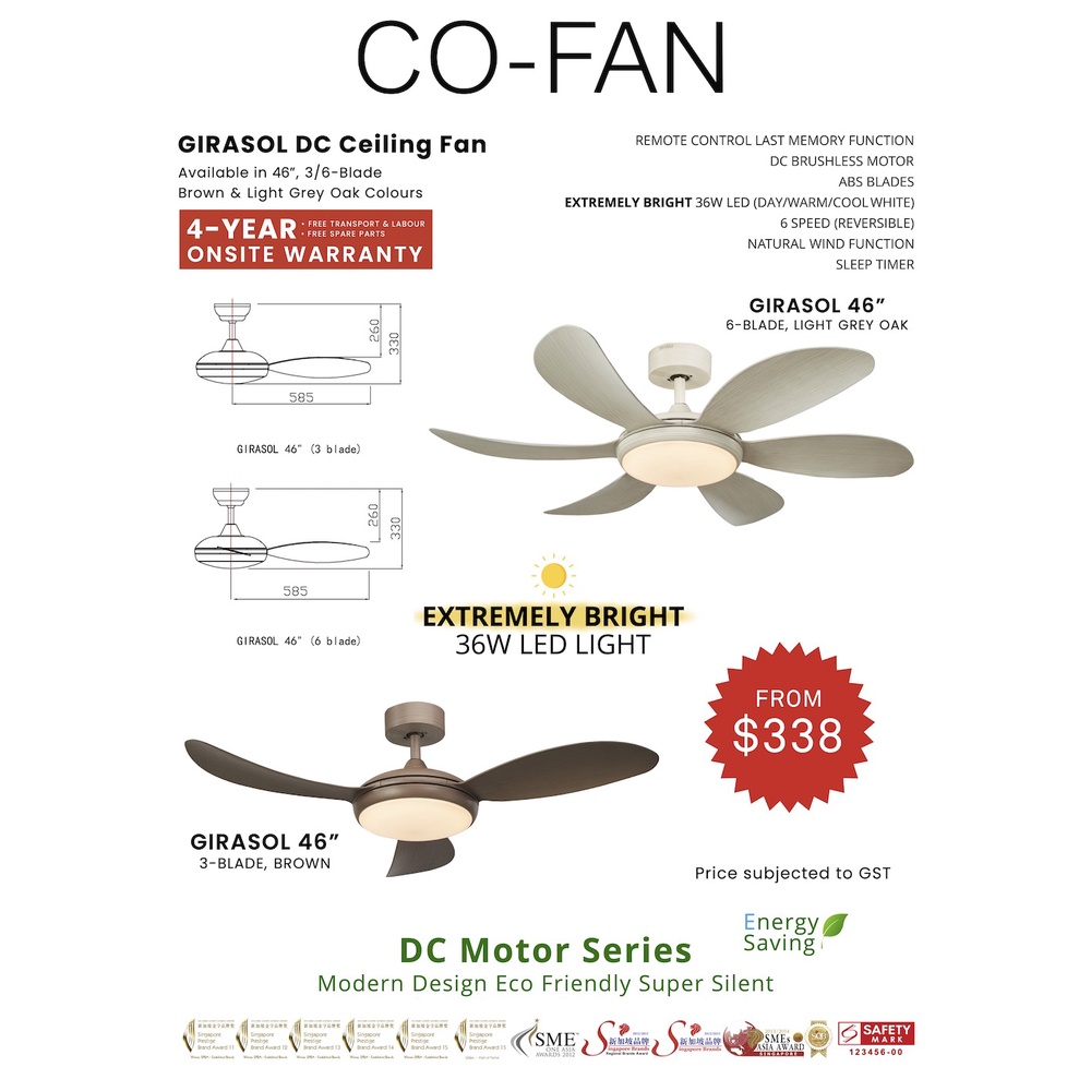 36W LED Ceiling Fan 46in (5 Blade/3 Blade) | Shopee Singapore