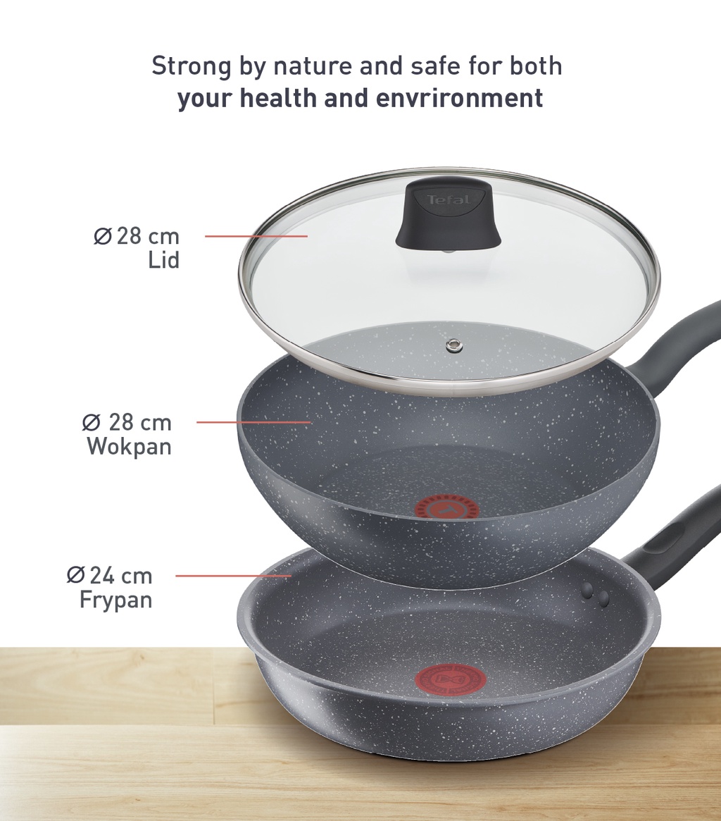 Tefal Cook Healthy 3pcs Set Frypan 24cm + Wokpan 28cm w/lid G134S3 | Shopee Singapore