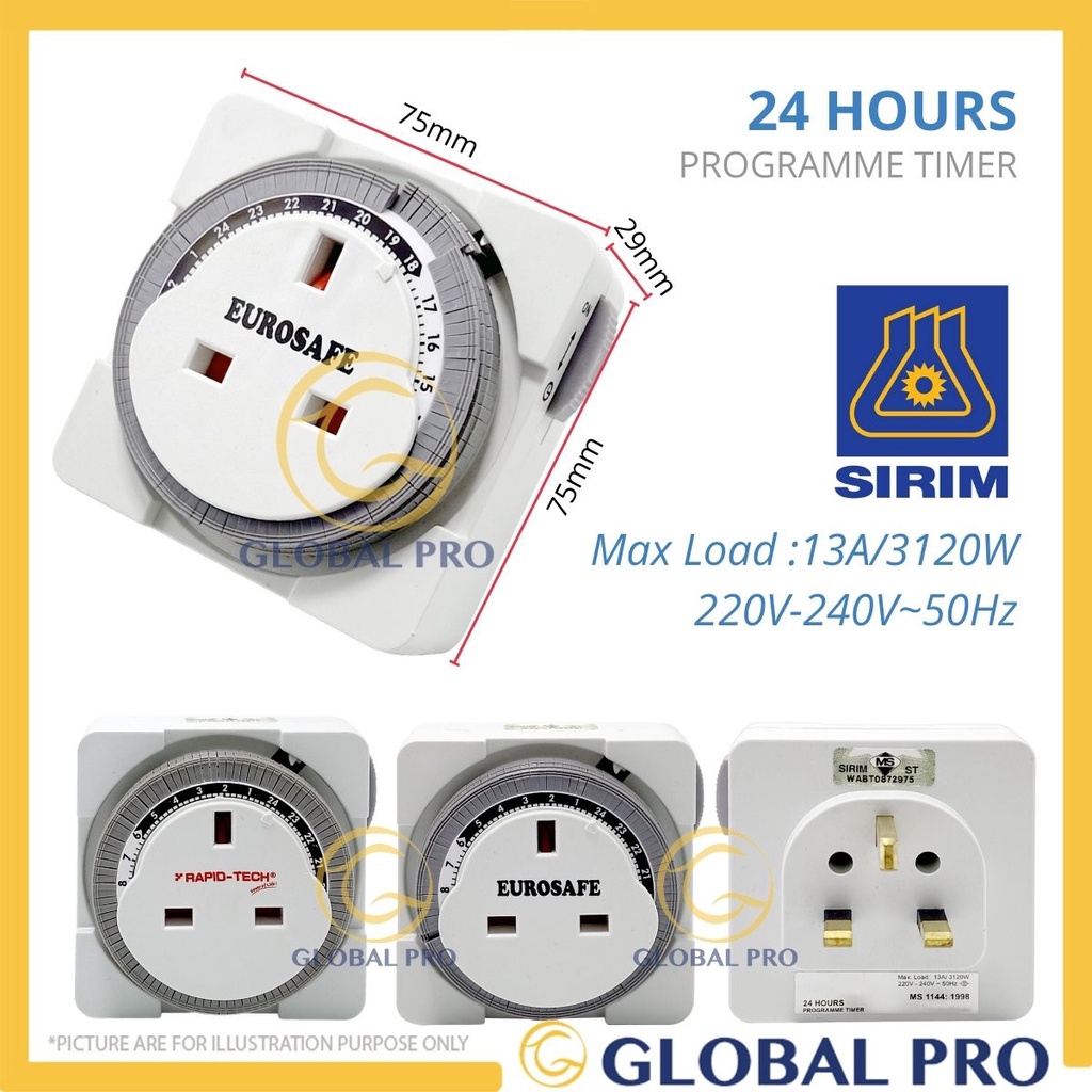 [ SIRIM ] EUROSAFE /M-Lite / SUNSTAR 13A 24Hours Plug In Timer Switch ...