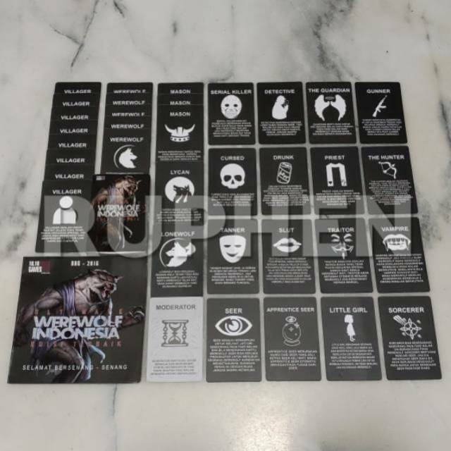 Werewolf Card/Mafia Card Game Indonesia 36 cards/21 roles (35 Players ...