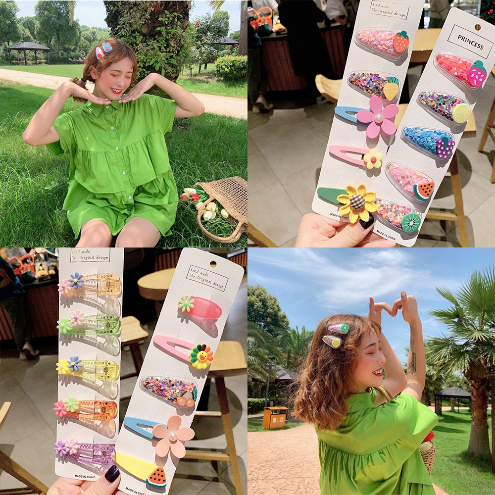 Korean Flower Wafer Cute Fruits Hair Cilp Transparent Colorful BB Clip ...