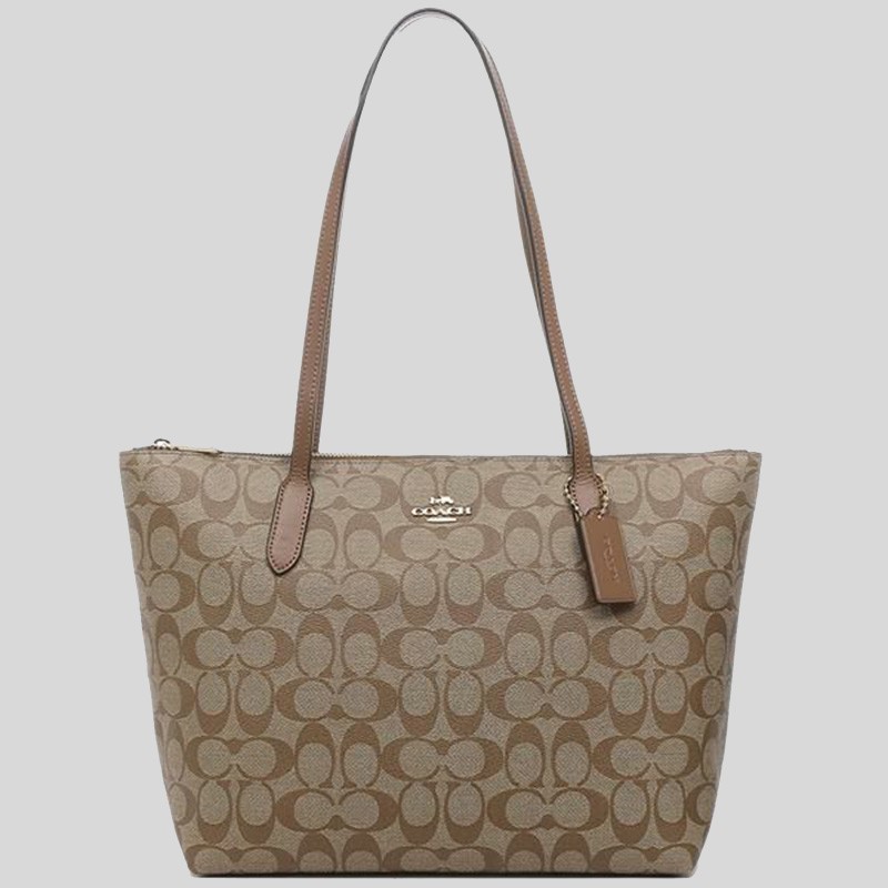 Coach Zip Top Tote In Signature Canvas 4455 Khaki Saddle | Shopee Singapore