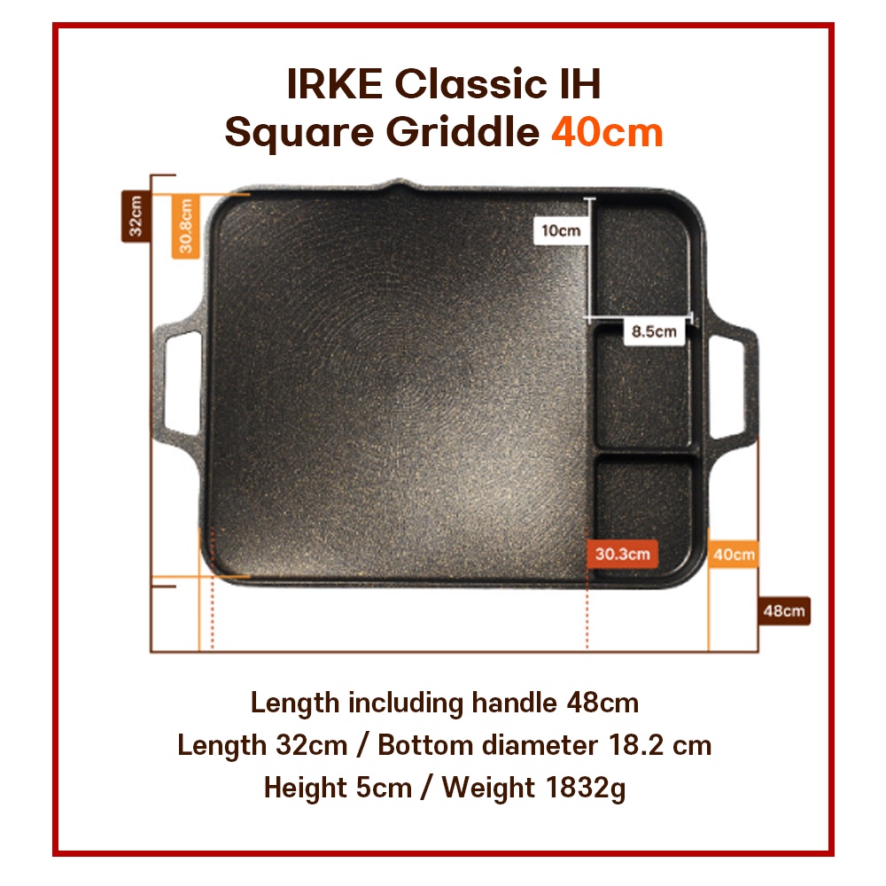 [Made in Korea] IRKE IH Griddle Frying Pan Grill Pan BBQ Griddle 30cm/36cm/40cmㅣInduction ...