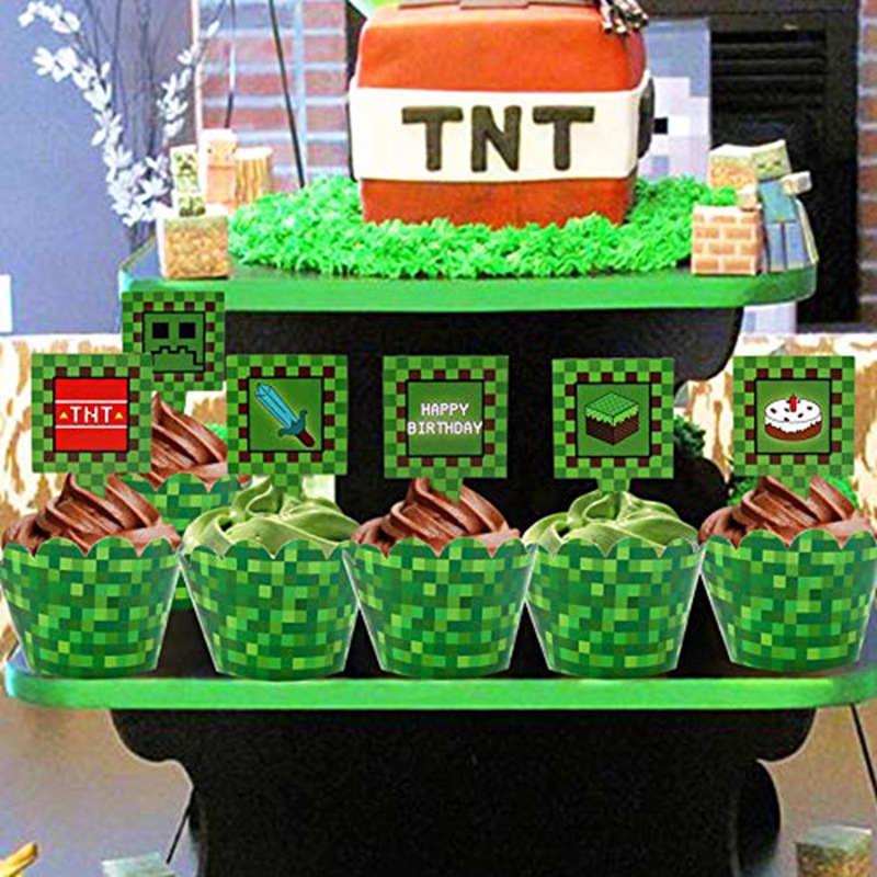 48pcs/lot Minecraft Mining Cartoon Cupcake Toppers Cake Decorating ...