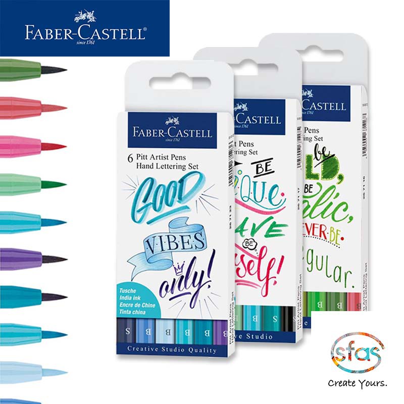 Faber-Castell 6 Pitt Artist Pens Hand Lettering Set, Blue/Pastel/Green ...