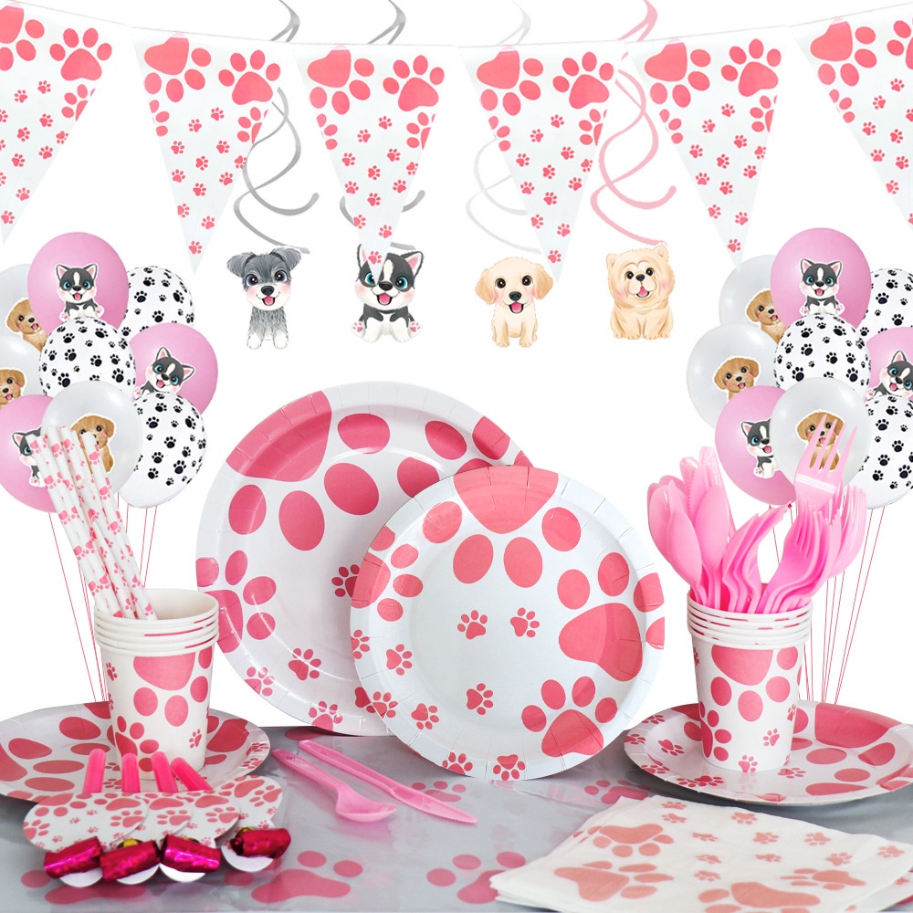Dog Paw Birthday Party Supplies Girls Pink Lets Pawty Puppy Paw Themed ...