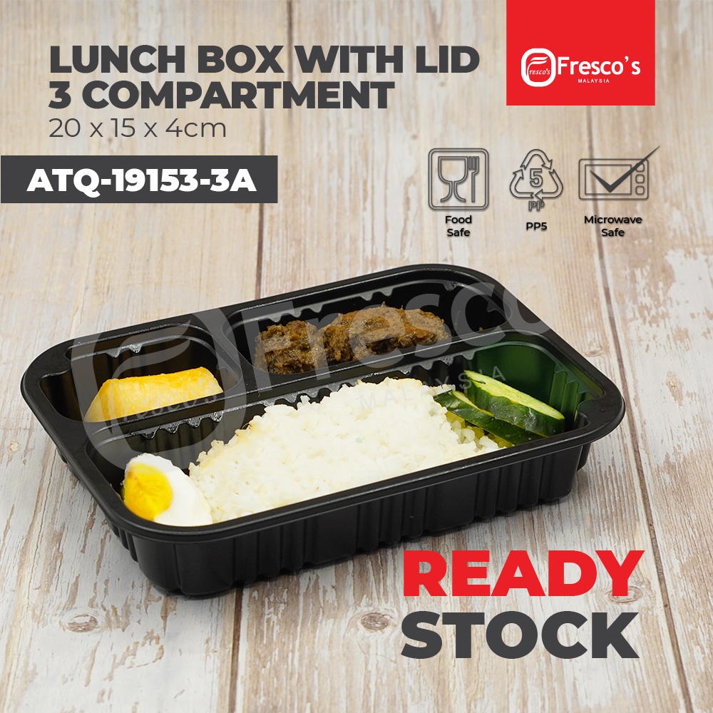 ATQ-19153-3A | 50pcs 3 Compartment Lunch Box with LidPlastic Food Bento ...