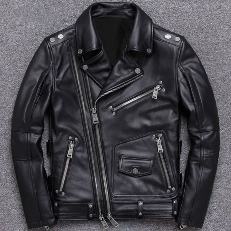 100% Genuine Sheepskin Jacket-Men's Leather Jacket-rock n roll Leather ...