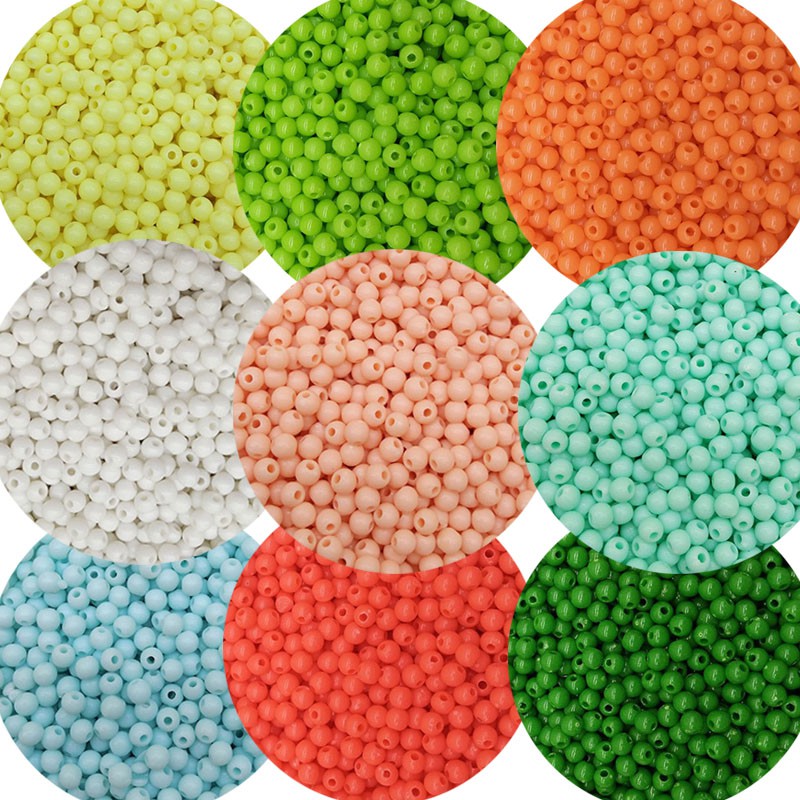 1000pcs 4mm/1800pcs 3mmAcrylic Round Cream Beads Spring Color For DIY ...