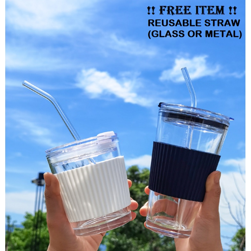[LOCAL SELLER & FAST DELIVERY] 450ml glass mug cup bubble tea tumbler ...
