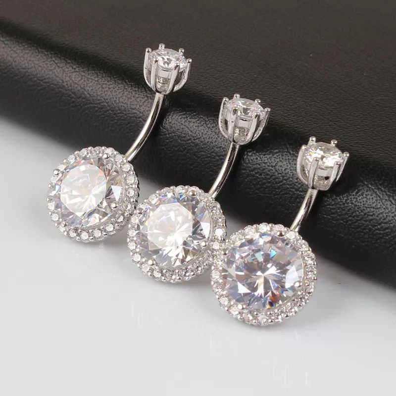 S925 Silver round stone navel piercing, short body length 6 - 8 - 10mm | Shopee Singapore