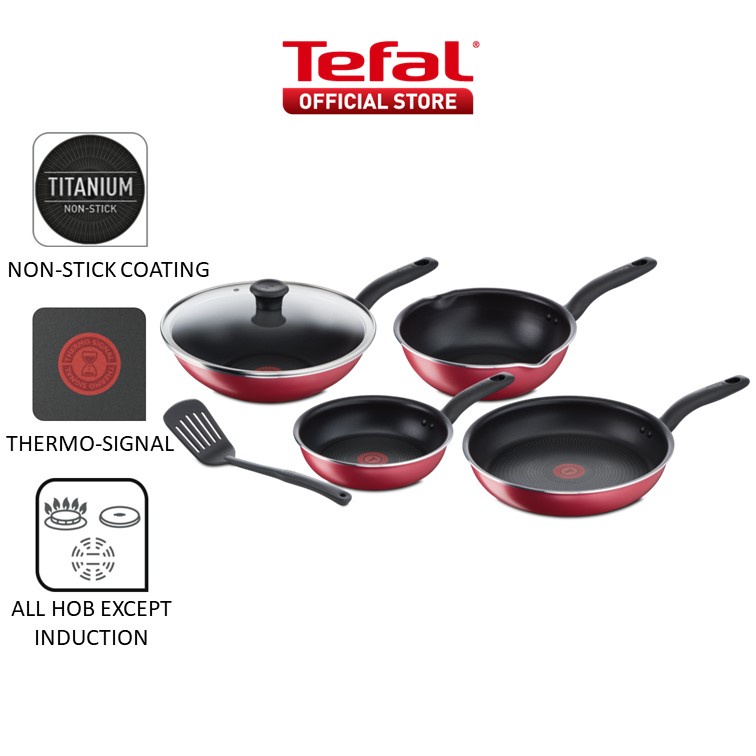 Tefal So Red 6pc Set (Frypan 20cm + Frypan 28cm + Wokpan 28cm With Lid ...