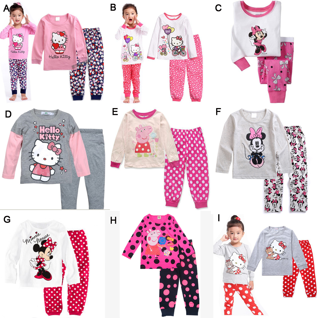 Age 1-7yrs Kids Baby Girls Pajamas Set Peppa Pig Hello Kitty Sleepwear ...