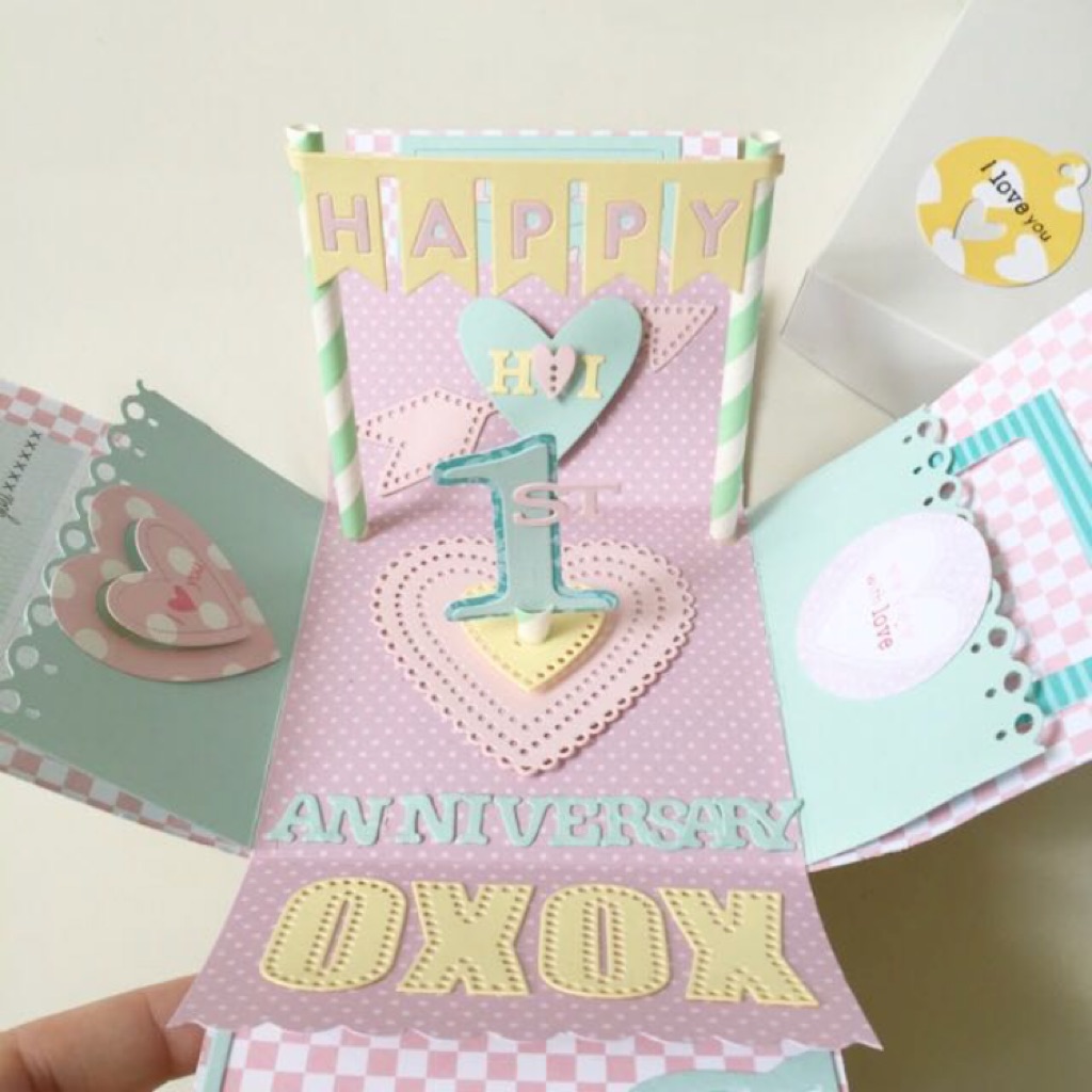 Happy 1st Anniversary Pastel Explosion Box Card | Shopee Singapore