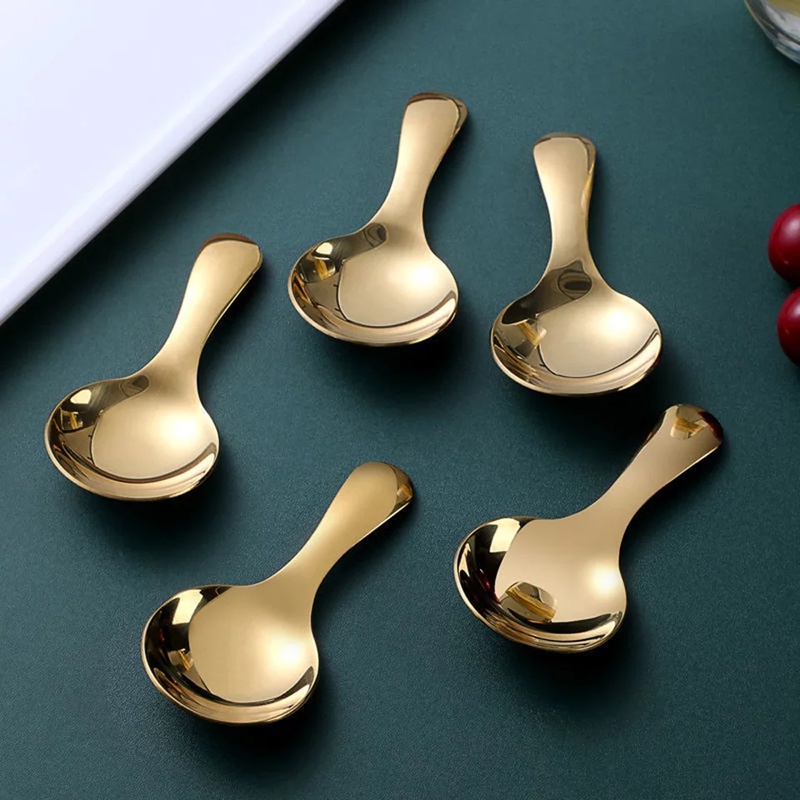 5Pc Stainless Steel Spoon Set Tea Spoon Cofffee Scoop Small Silver Gold ...