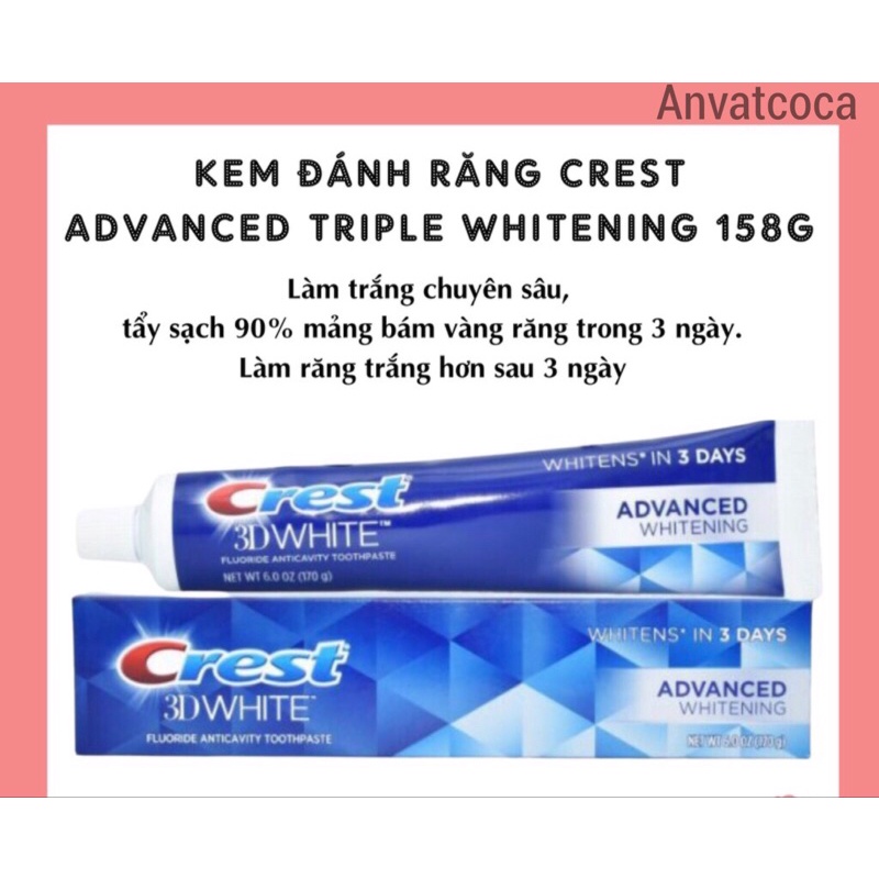 Crest 3D Advanced Triple Whitening Toothpaste 158g (3 Times Whiter Than ...