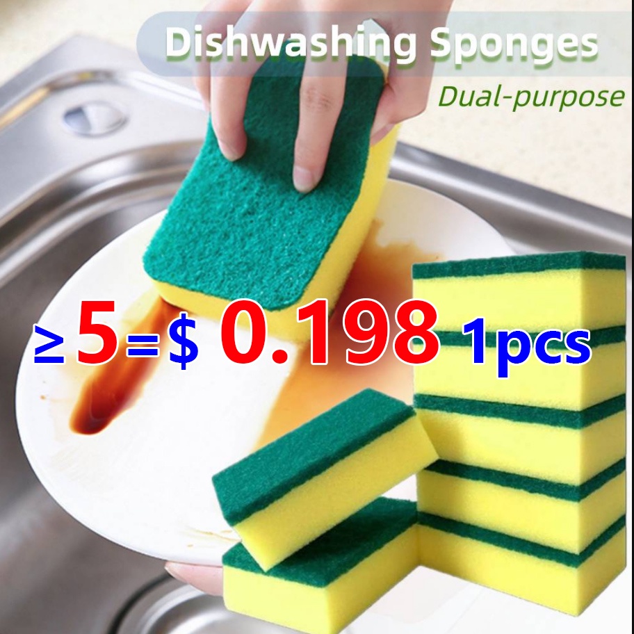 1/5PCS Kitchen Dishwashing Sponges Dual-purpose Non-Scratch Double ...