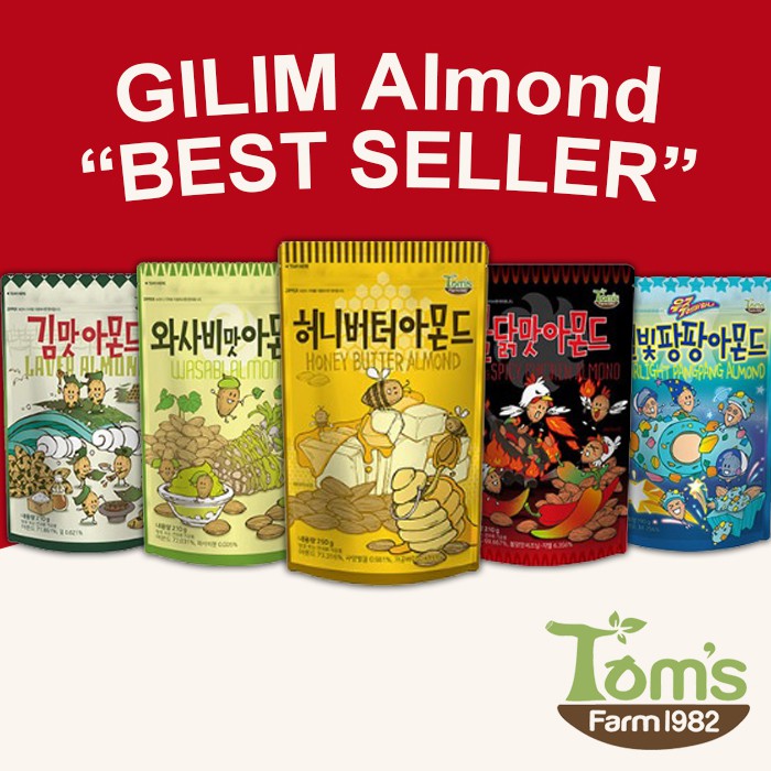 GILIM Tom's Farm Almond Assorted Flavour Bestseller Series Honey Butter ...
