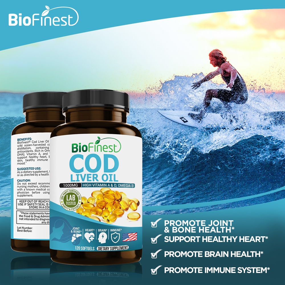 Biofinest Cod Liver Oil 1000 mg - Arctic Cod Fish Vitamin A D Omega 3 ...