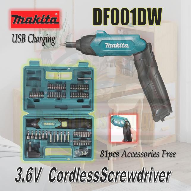 Makita DF001DW 3.6V Cordless Screw Driver Drill with 81pcs Free screw ...