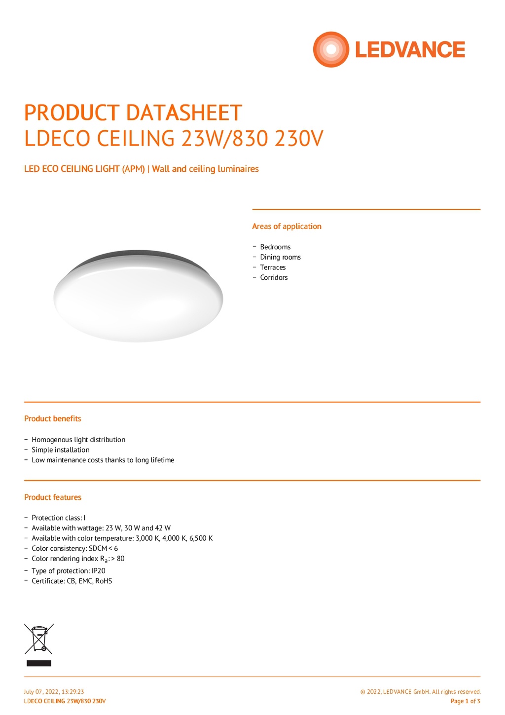 LEDVANCE LED Eco Ceiling Lamp 23W (3000K/6500K) | Shopee Singapore