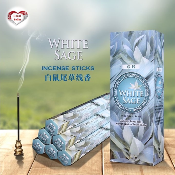 1 Box of White Sage Indian Incense Joss Sticks (6 packets = 120 sticks ...
