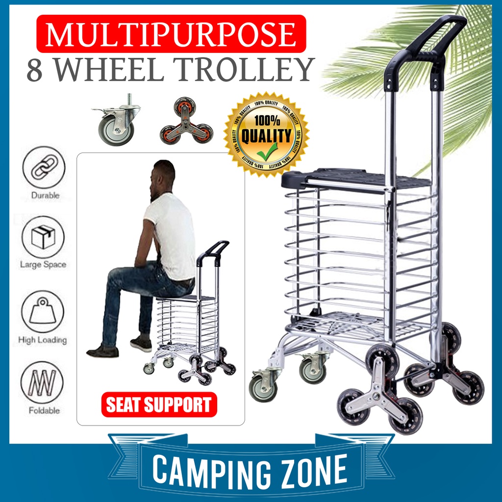 Foldable 8 Wheel Stair Climber with Lid Cover Aluminium Folding Grocery ...