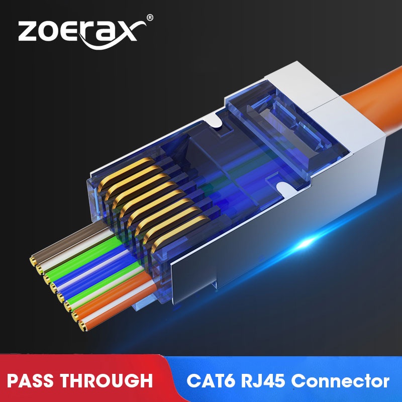 ZoeRax RJ45 Cat6 Pass Through Connectors, Assorted Colors, EZ to Crimp ...