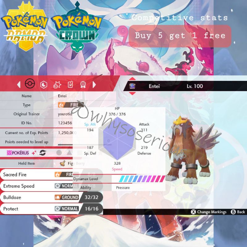 Pokemon Sword and Shield, Square Shiny Entei, Battle ready (Digital ...