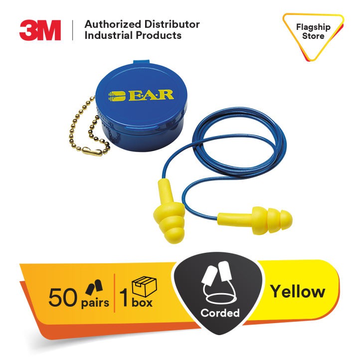 3M E-A-R UltraFit Corded Earplugs, 340-4002, yellow (50pr/box) NRR 25dB ...