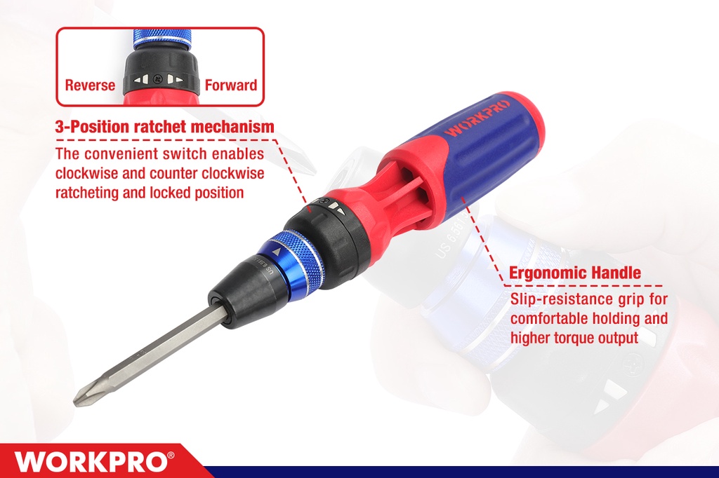 WORKPRO Ratcheting Screwdriver set 12 in 1 Screwdriver bit set with ...